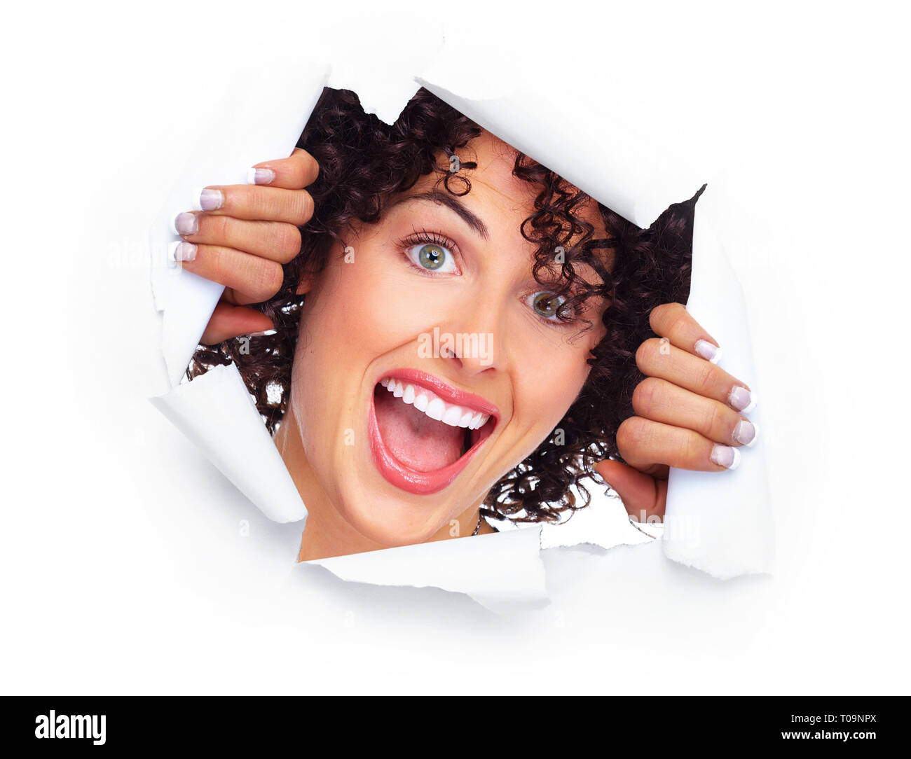Cheerful joyful young woman Cut Out Stock Images & Pictures - Alamy