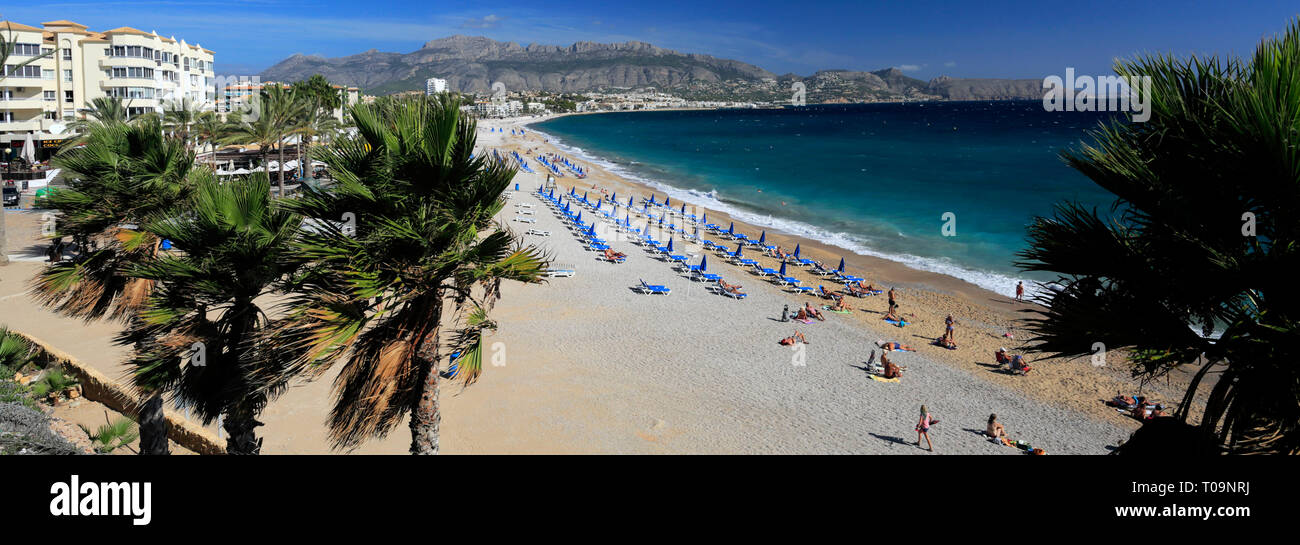 The Promenade and beach, coastal town of Albir town, Mediterranean Sea ...