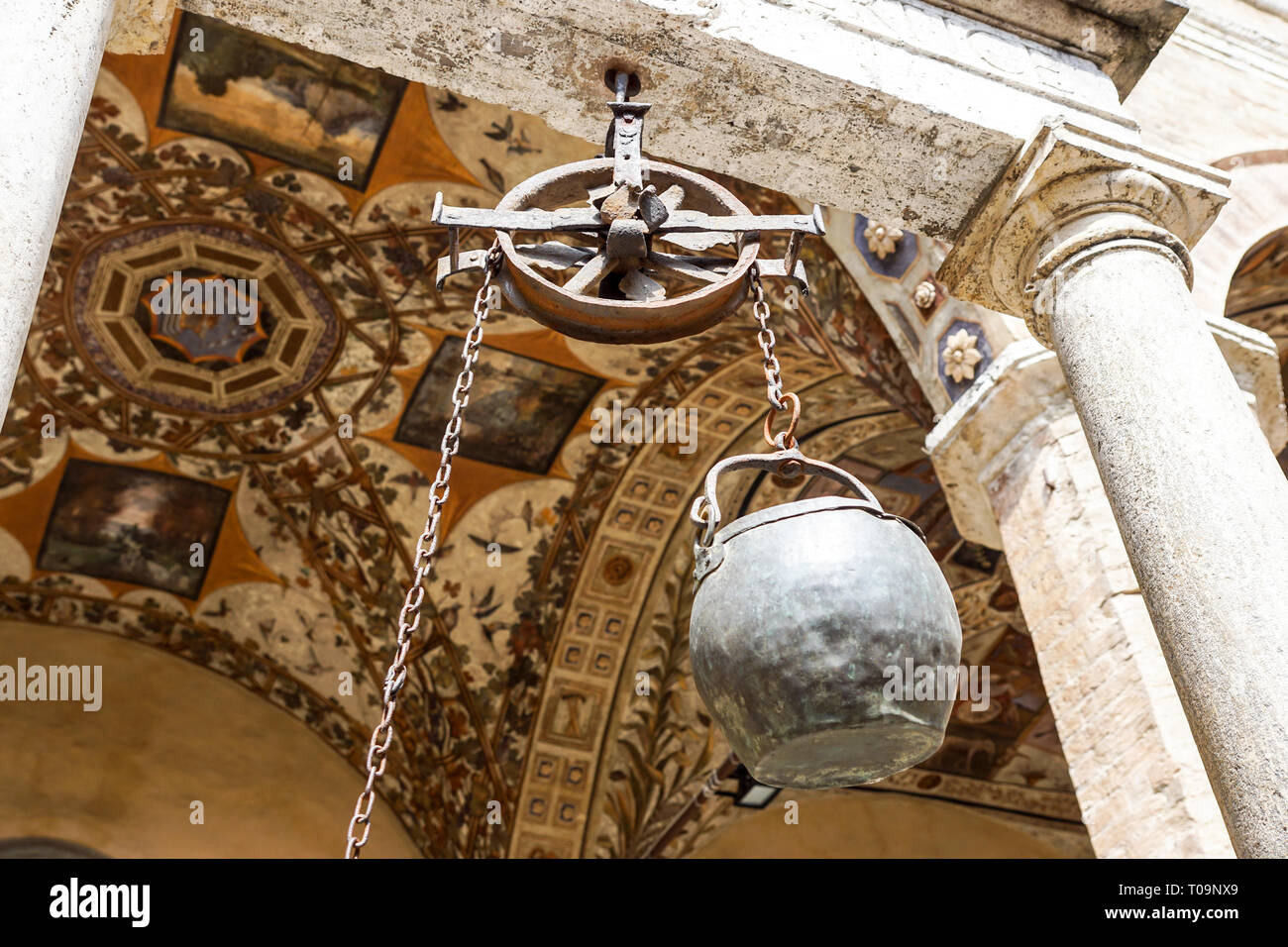 Old ancient water bucket metal vintage on the artesian wells Stock ...