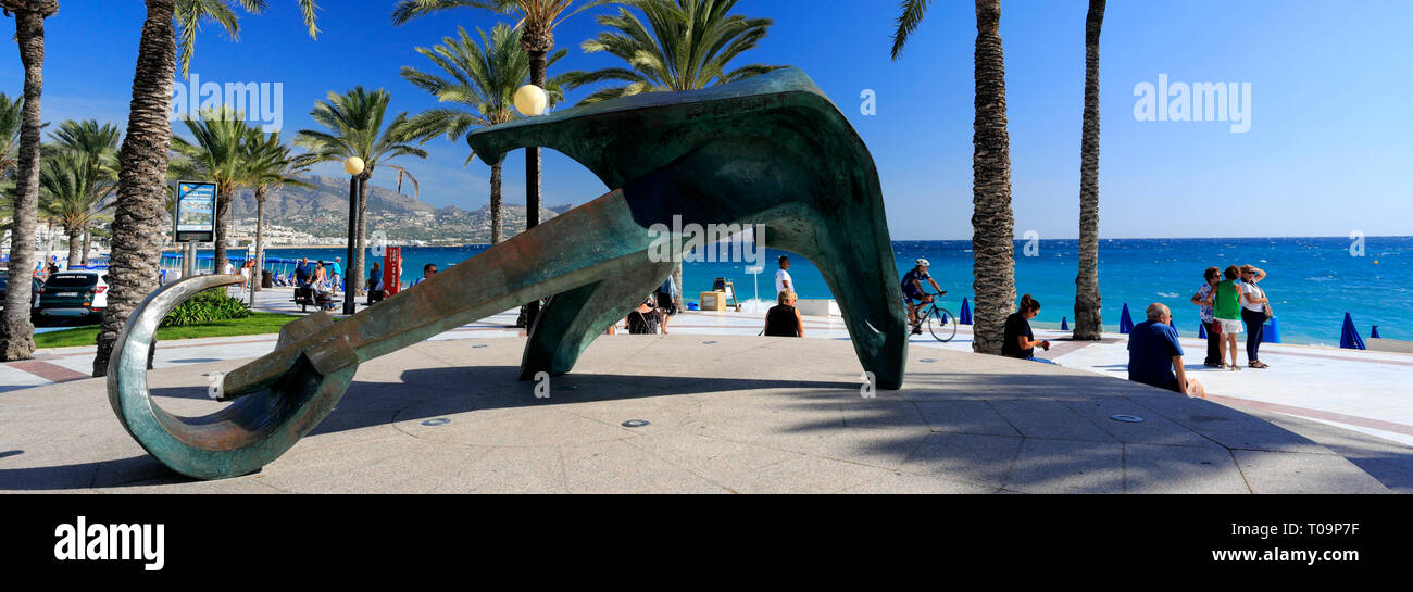 The Promenade and beach, coastal town of Albir town, Mediterranean Sea ...