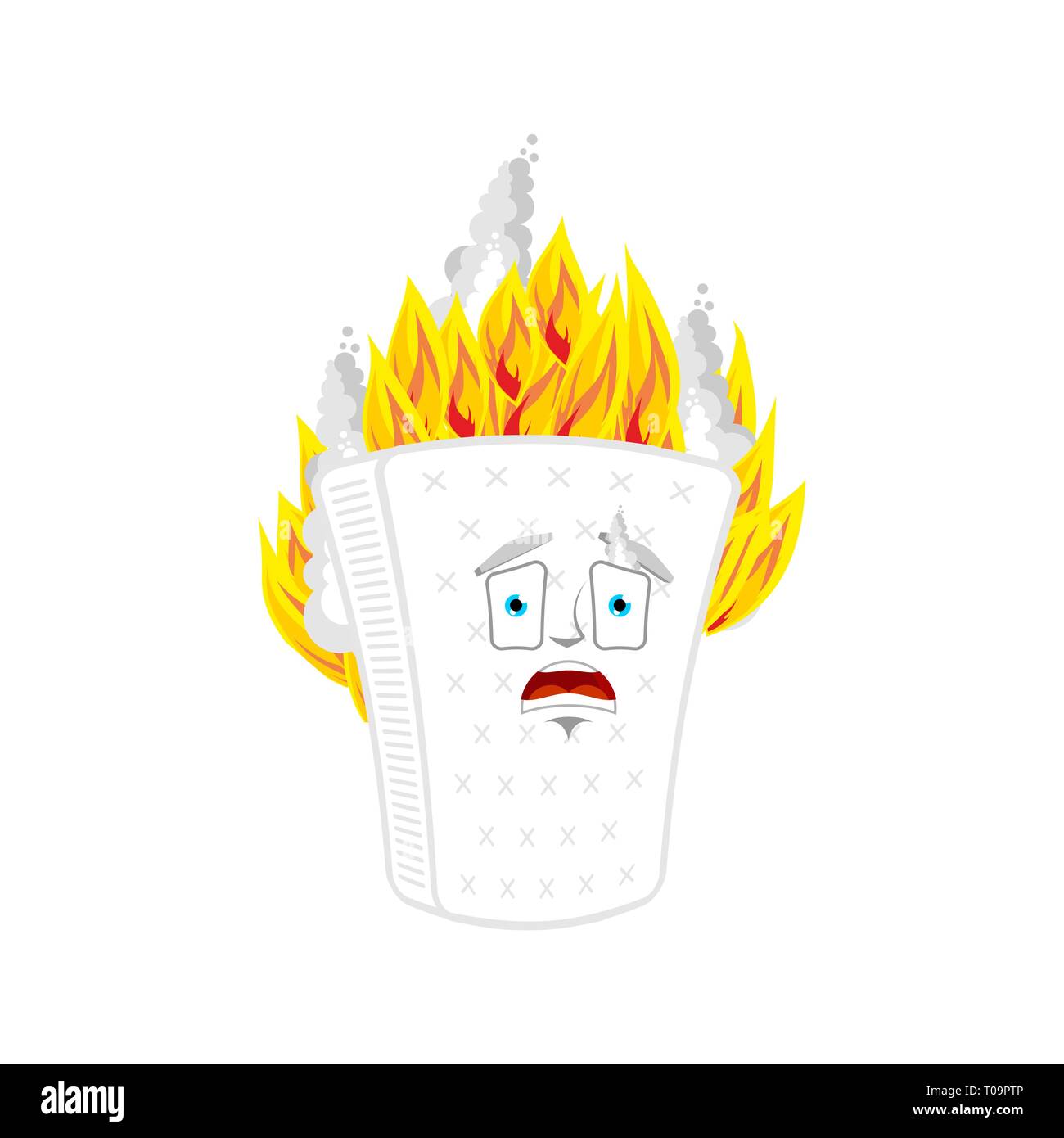 Mattress burning isolated. squab Fire Cartoon Style. panicked Vector ...