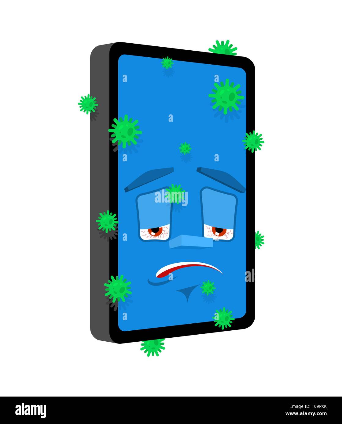 Phone virus Sick Infection isolated. infected ill Smartphone Cartoon ...