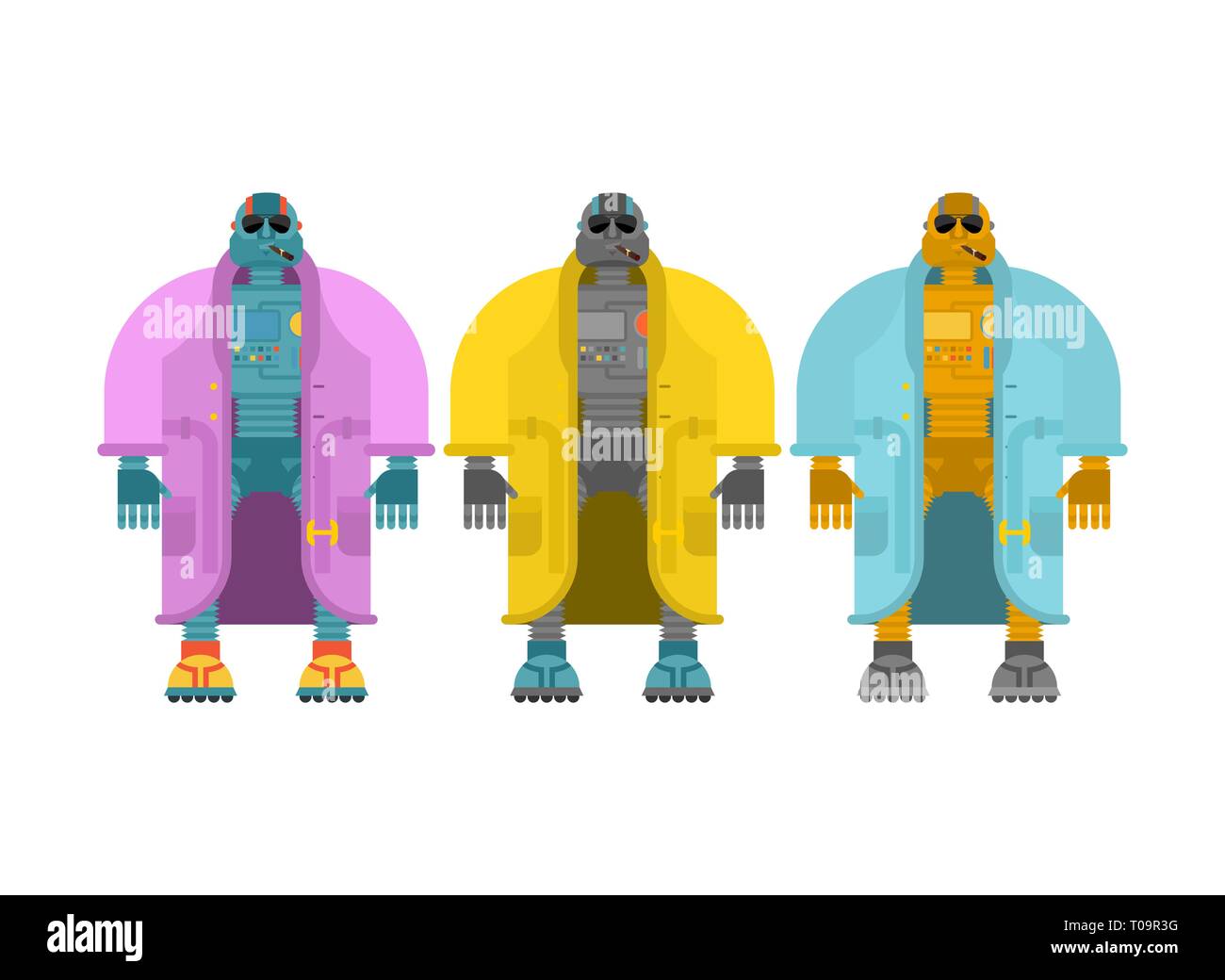 Robot in Coat set. Cyborg topcoat. Fashion robot Vector illustration ...