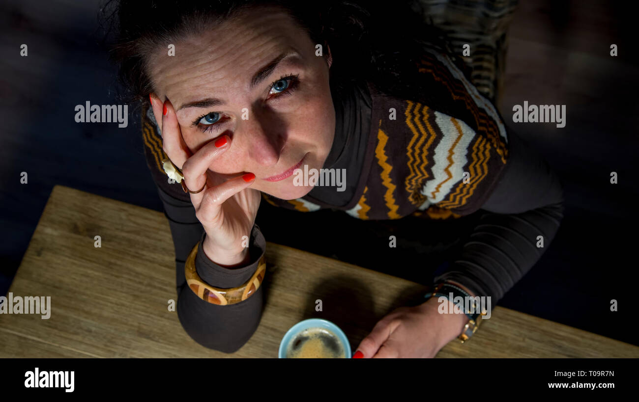 Woman from above looking up high angle hi-res stock photography and ...