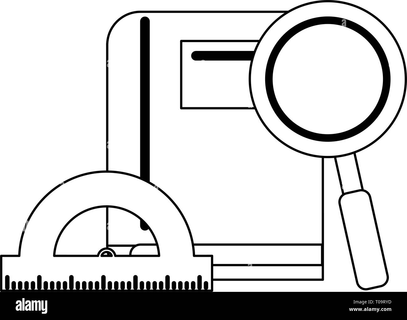 School utensils and supplies in black and white Stock Vector Image ...