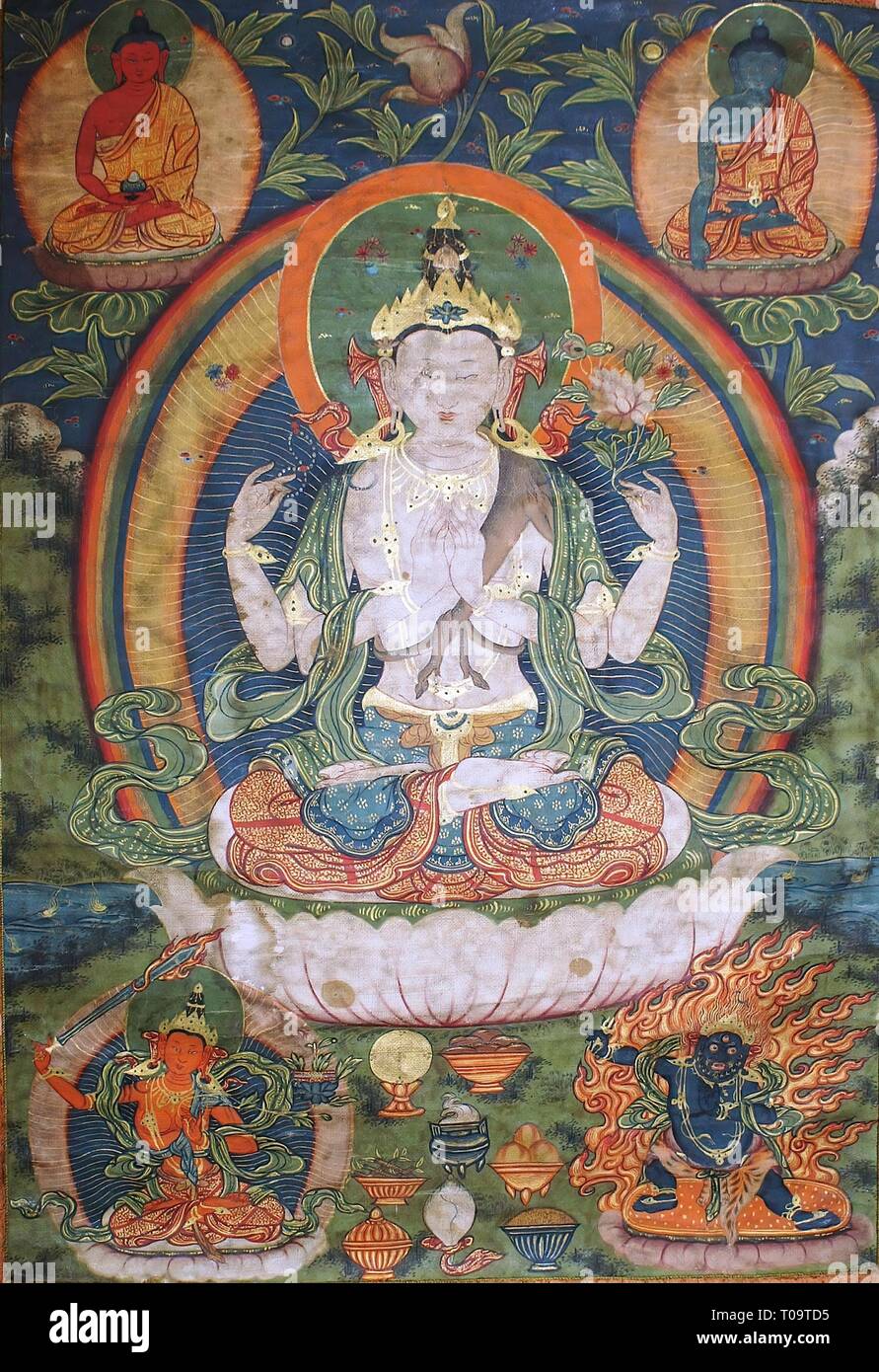 'Avalokiteshvara Shadakshari with his Retinue'. Tibet, Late 18th ...