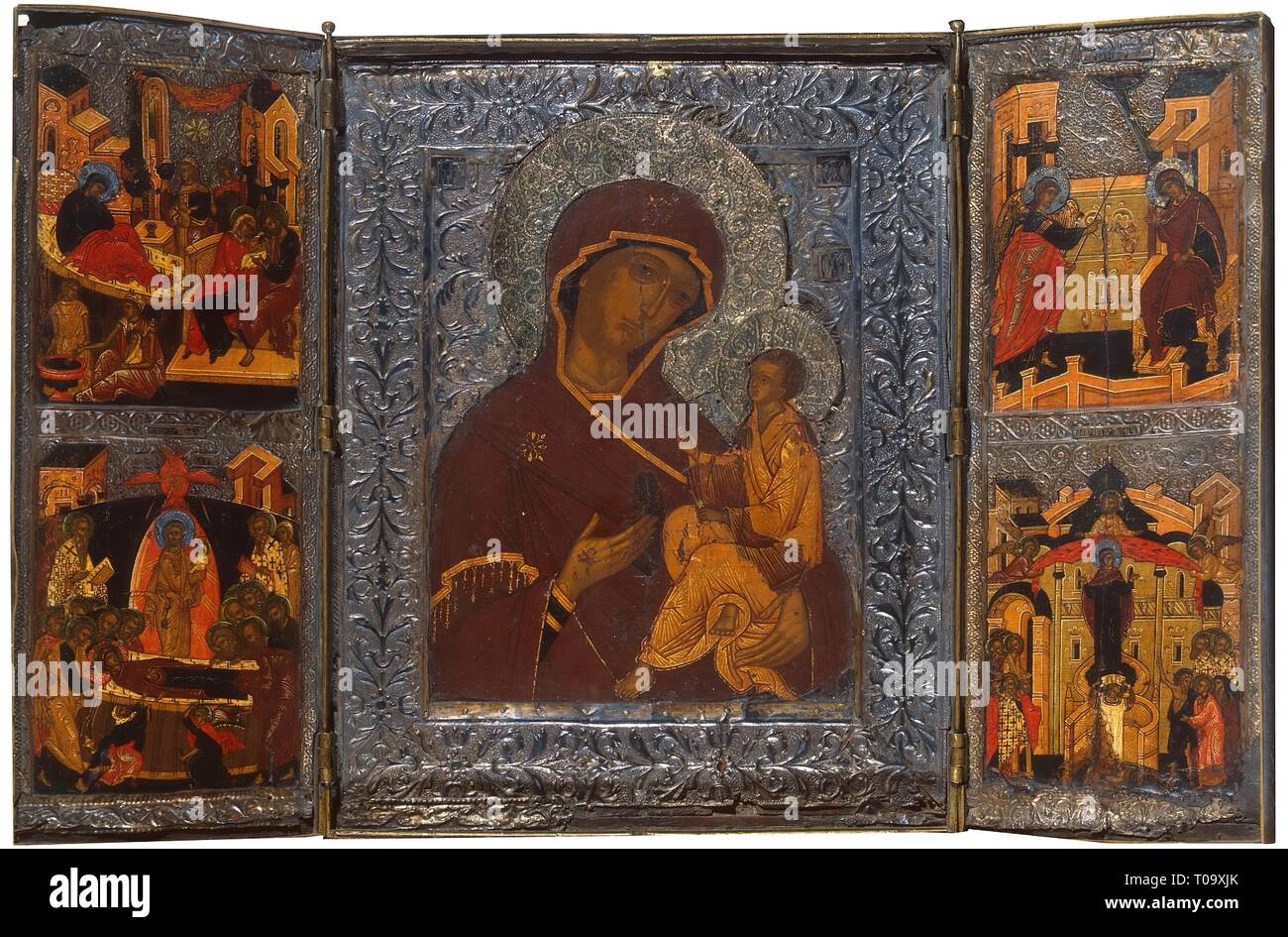 'Three-part Folding Icon: The Virgin of Tikhvin with Festivals'. Russia ...