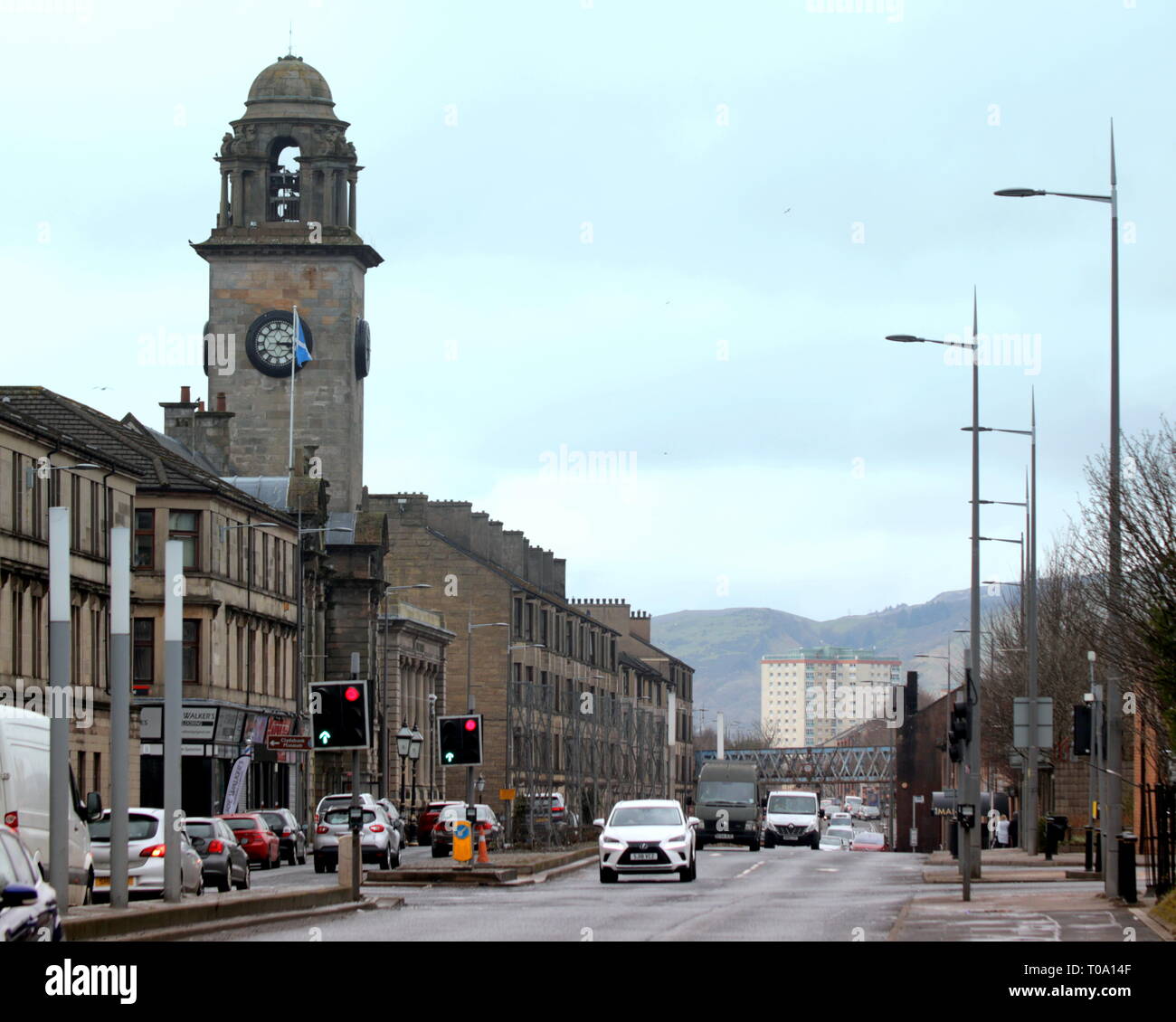 Glasgow, Scotland, UK 18th March, 2019. view of Clydebank main street ...