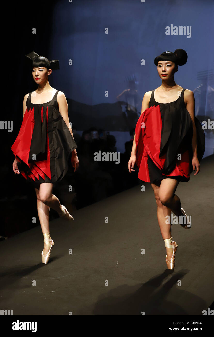 Tokyo, Japan. 18th Mar, 2019. Models display creations of Japanese ...