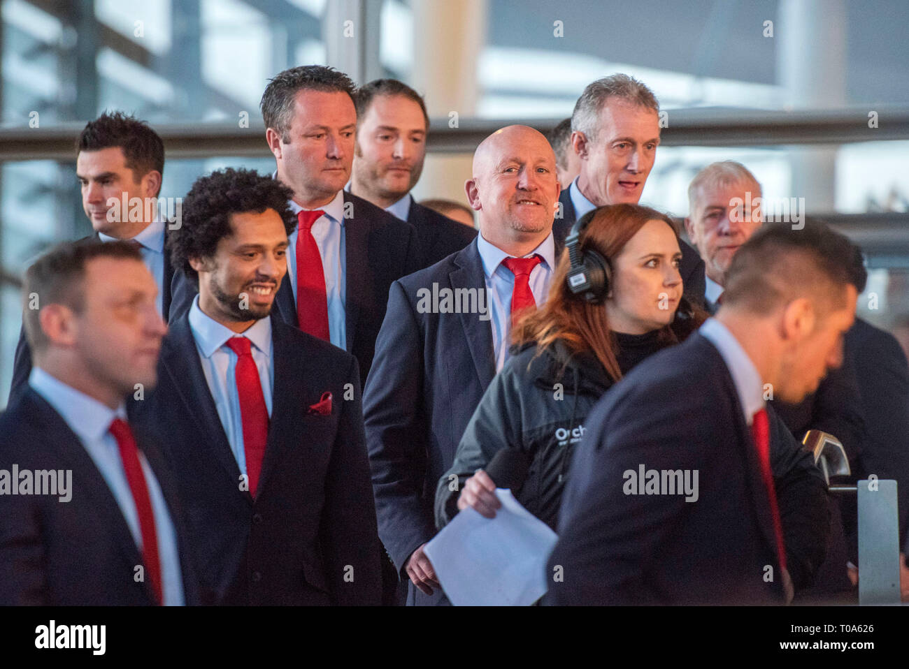 Cardiff, UK. 18th Mar, 2019. Wales's national rugby team who won both ...