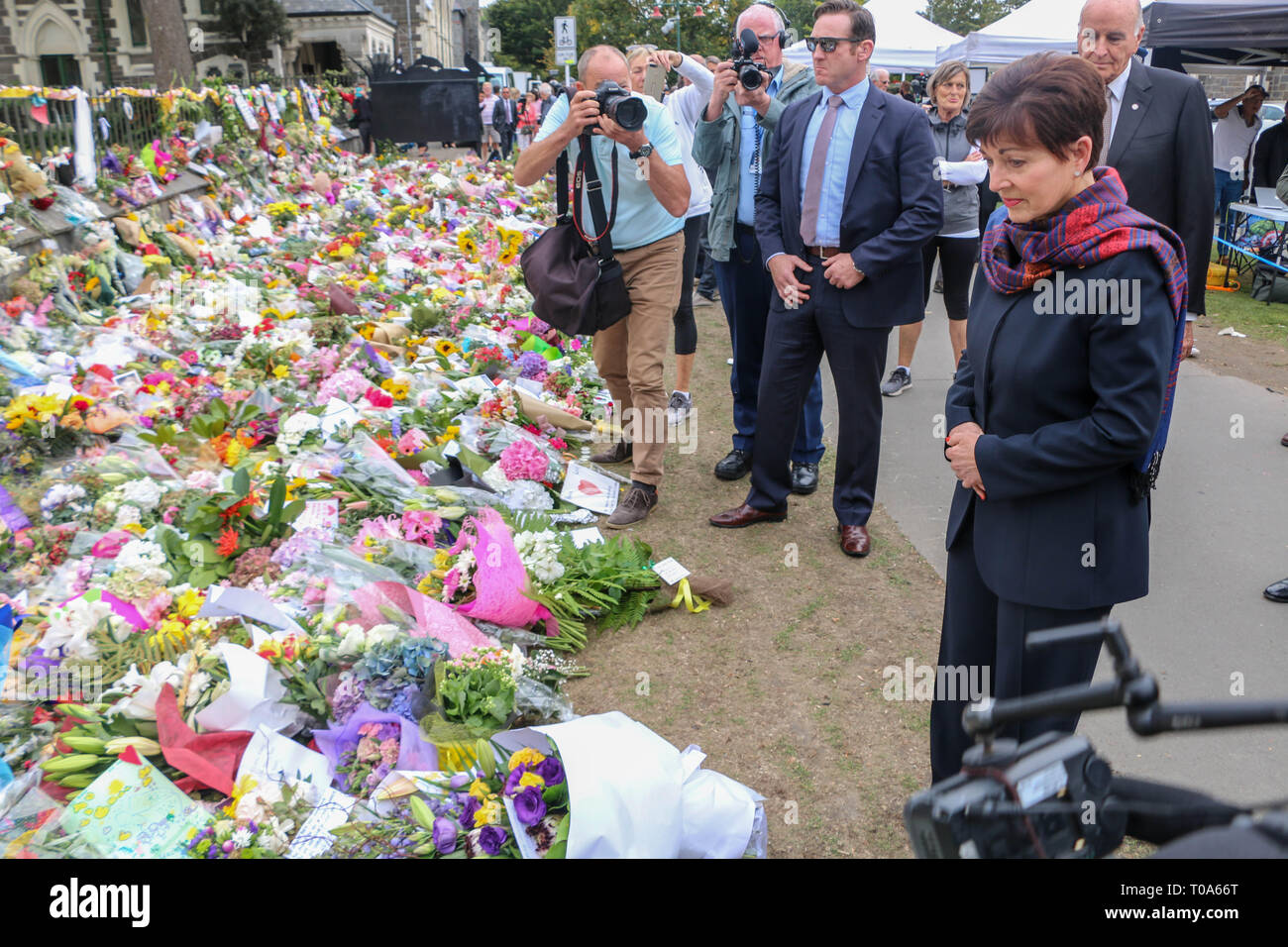 New Zealand Governor General Patsy Reddy stands for a moment of silence ...