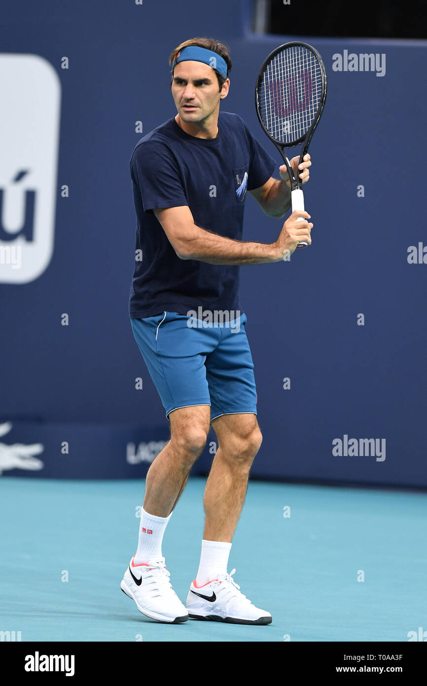 Miami Gardens, FL, USA. 18th Mar, 2019. Roger Federer is seen on the ...