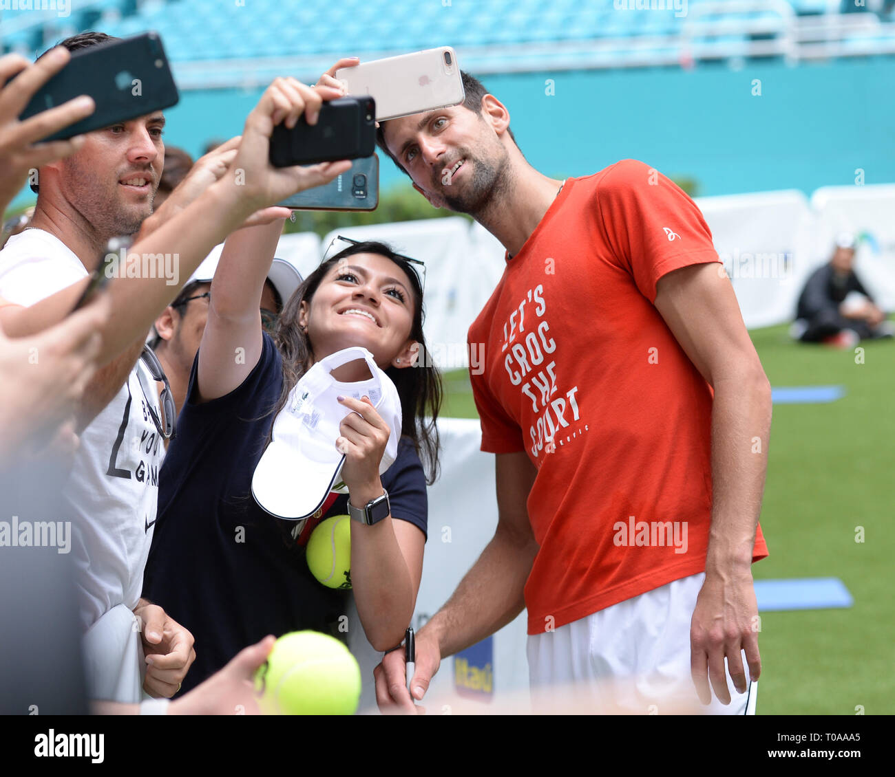 Miami Gardens, FL, USA. 18th Mar, 2019. Novak Djokovic is seen meeting ...