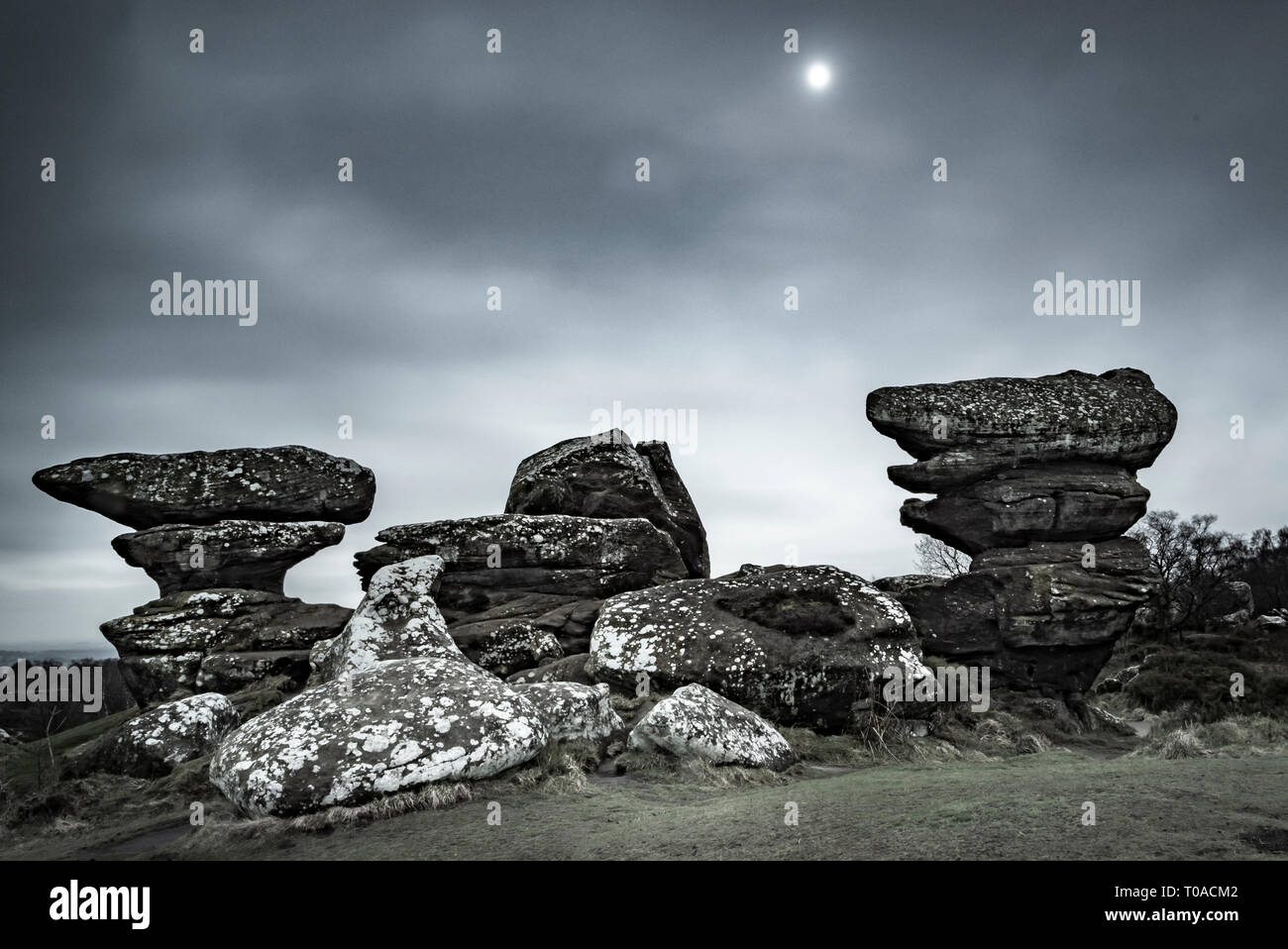 Brimham Rocks are balancing rock formations on Brimham Moor in North ...