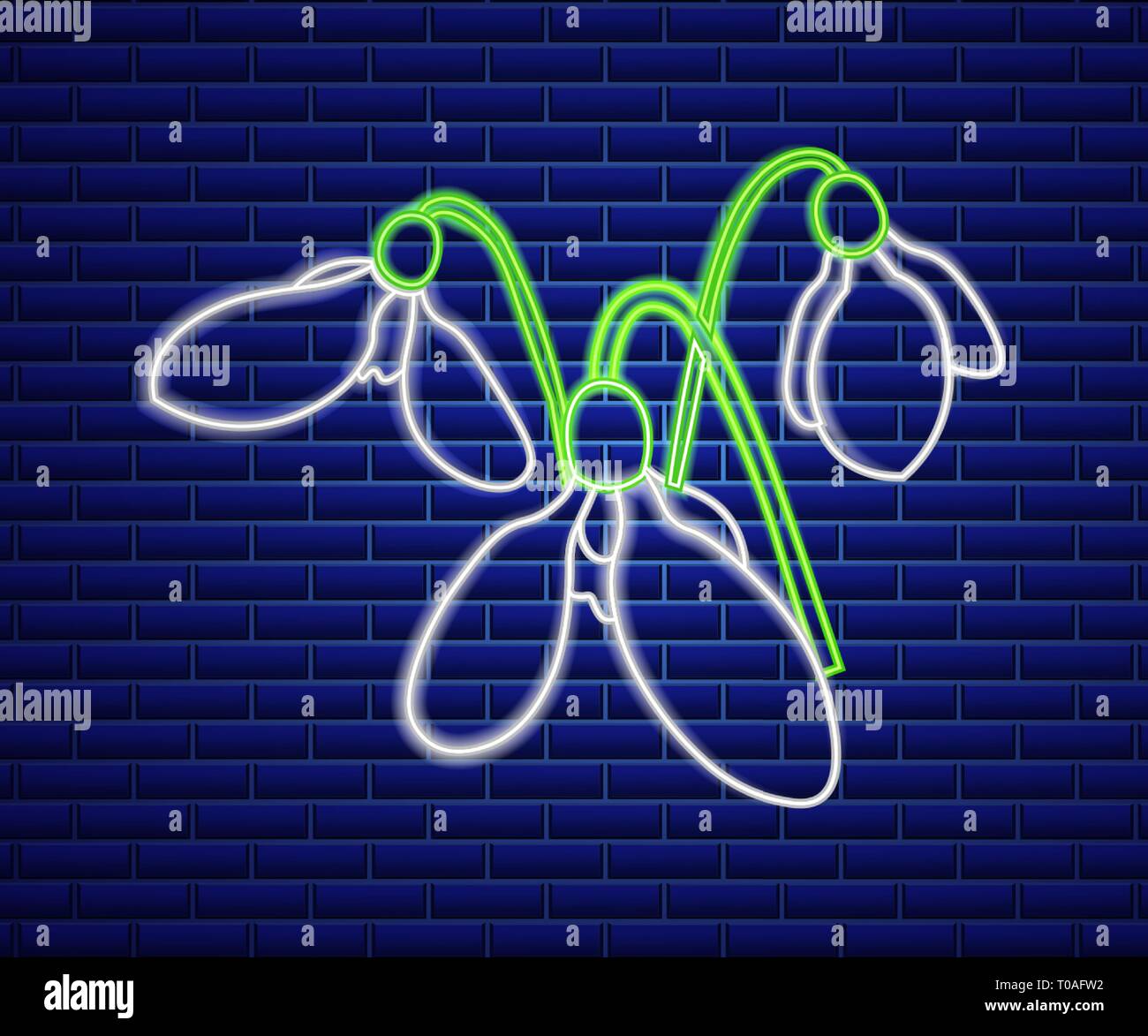 Snowdrop neon sign Vector. Spring design element. Night bright neon ...