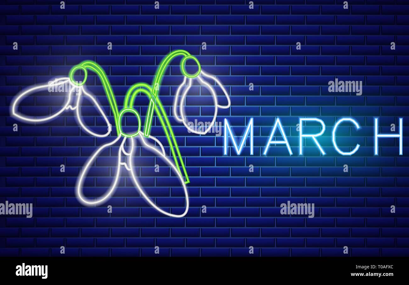 Snowdrop neon sign Vector. Spring design element. Night bright neon ...