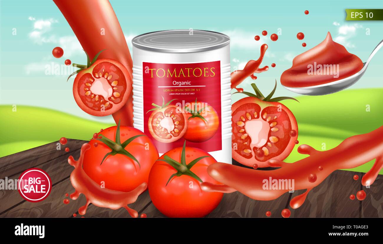 Canned tomatoes Vector realistic mock up. Product placement. 3d ...