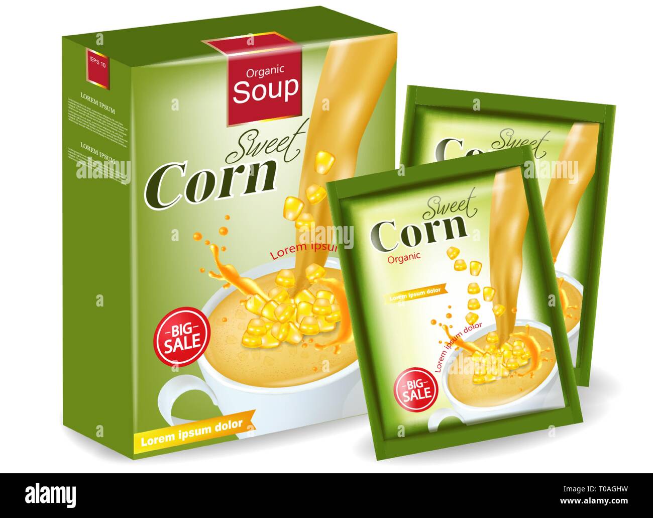 Sweet corn soup mock up Vector realistic product placement. 3d ...