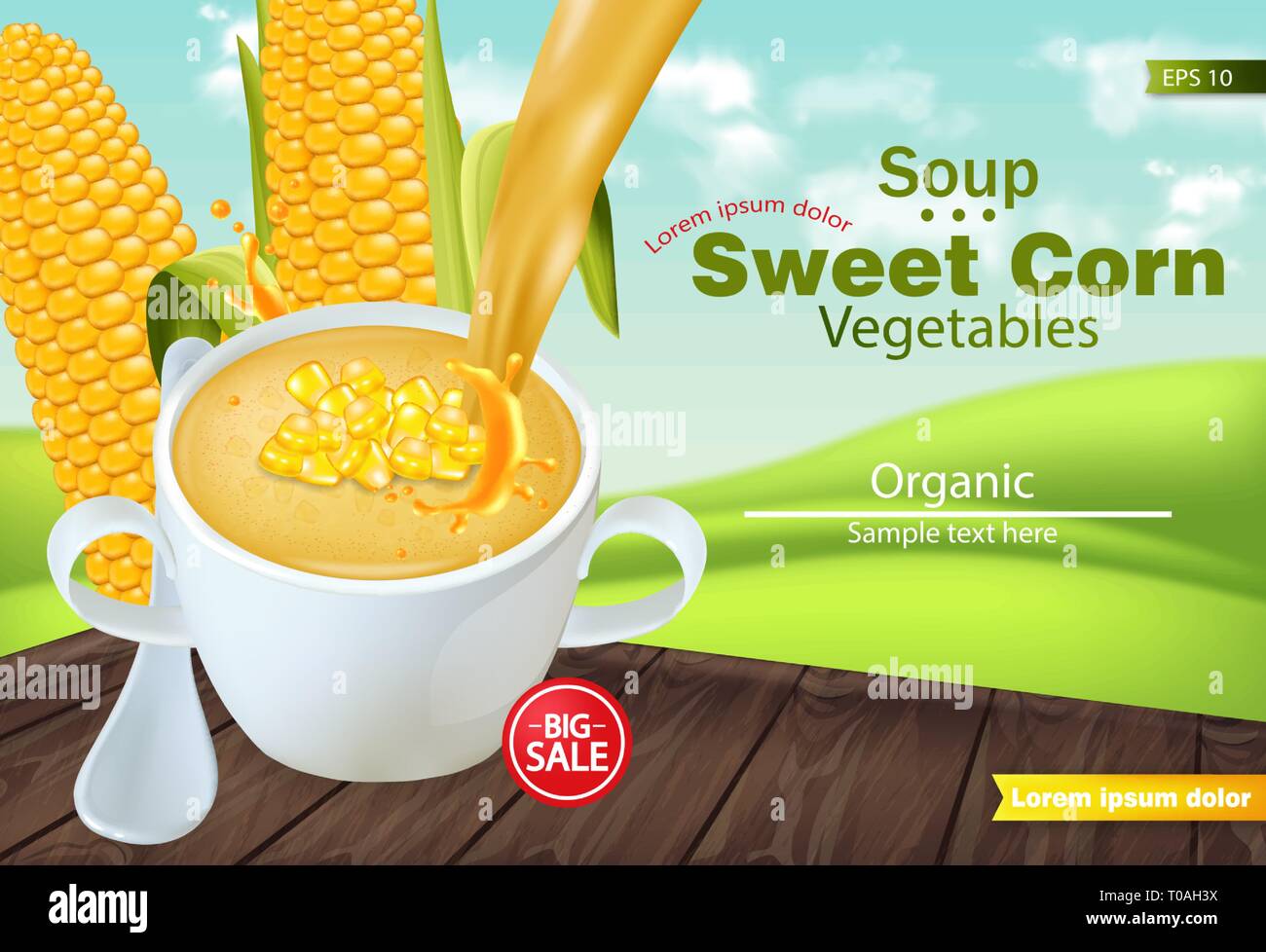 Sweet corn soup in a bowl Vector realistic. Product placement mock up ...