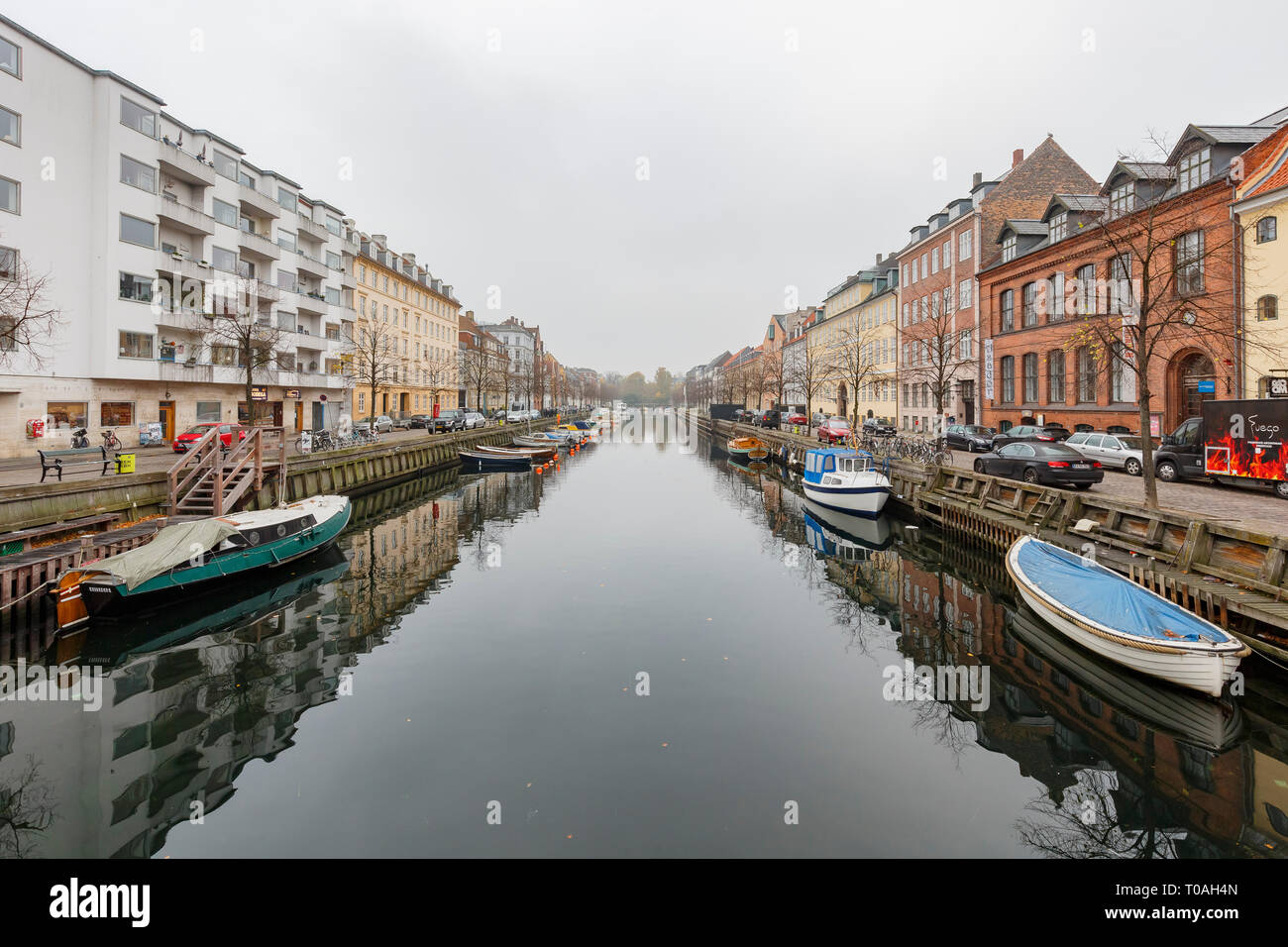 Copenhagen, NOV 1: River side landscape, building, ships of the famous ...