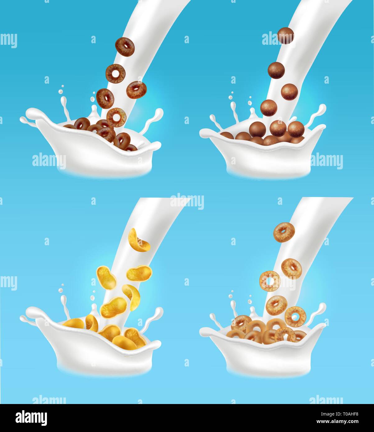 Milk and cereals splash Vector realistic. 3d detailed effects ...