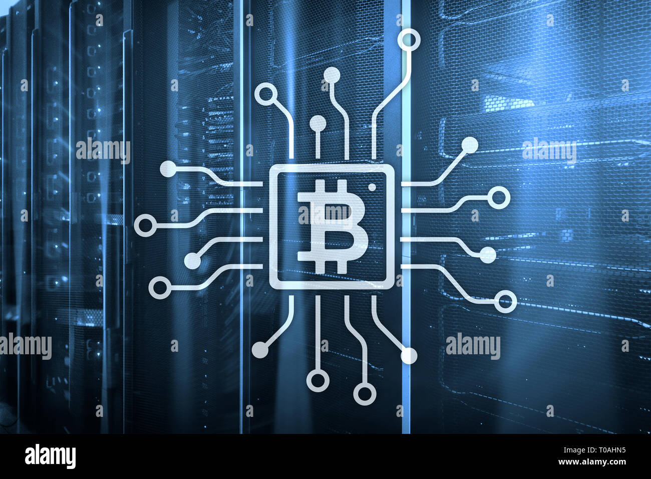 Bitcoin, Blockchain concept on server room background Stock Photo - Alamy