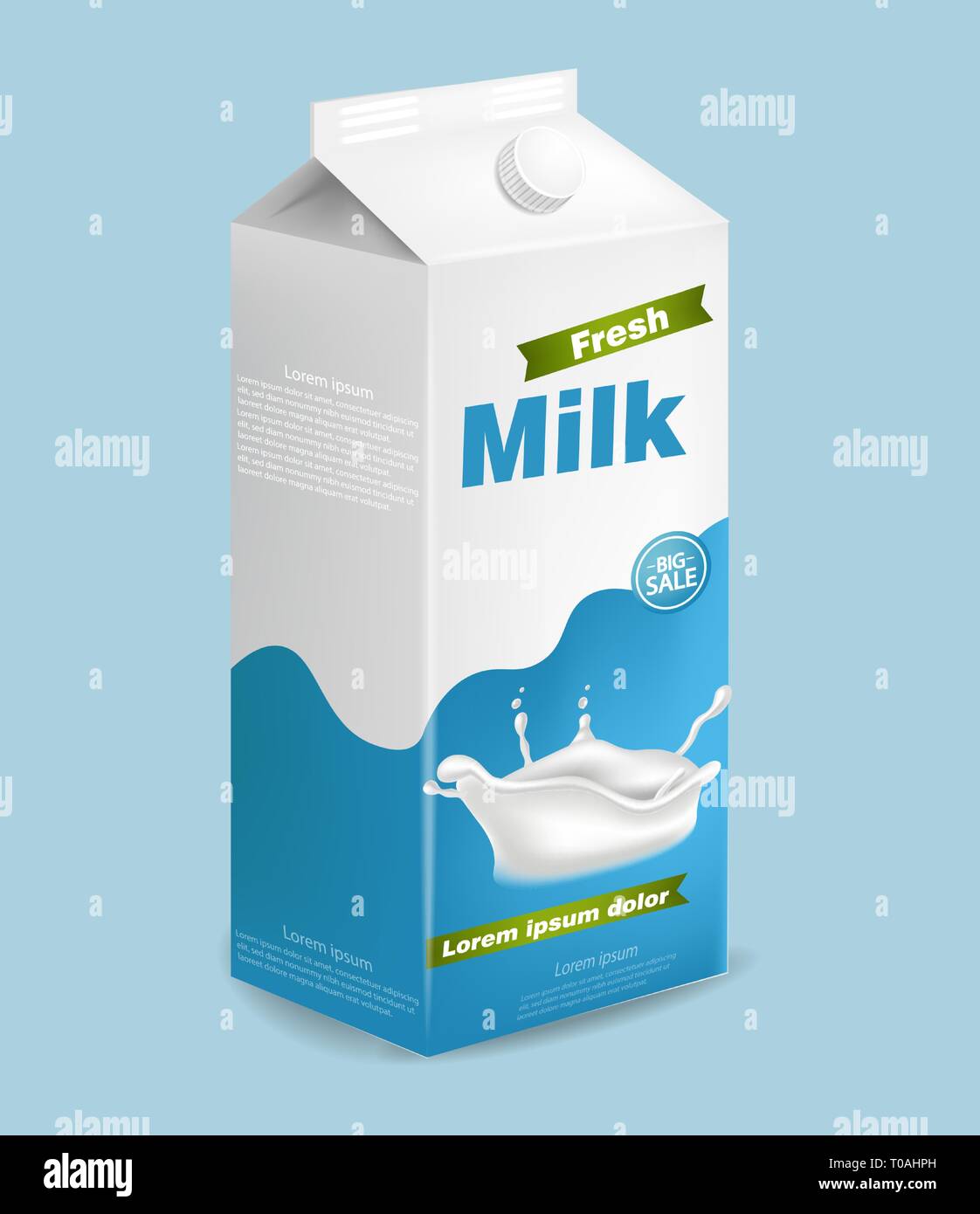 Milk package Vector realistic with splash. Product placement mock up. Label design Stock Vector ...