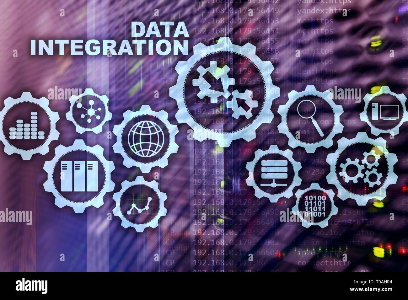 Data integration Business Information Technology Concept on Server Room ...