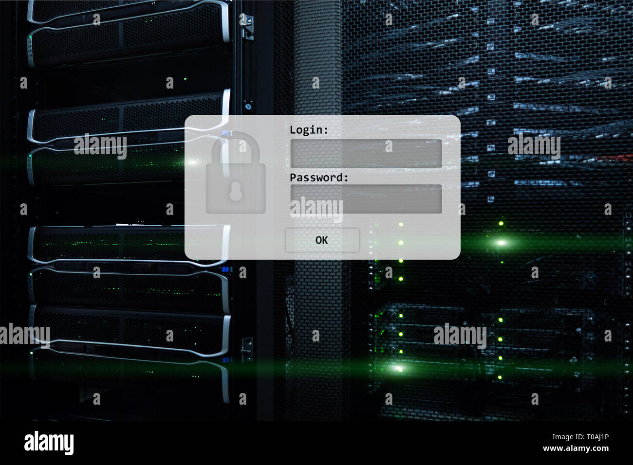 Server room, login and password request, data access and security Stock ...