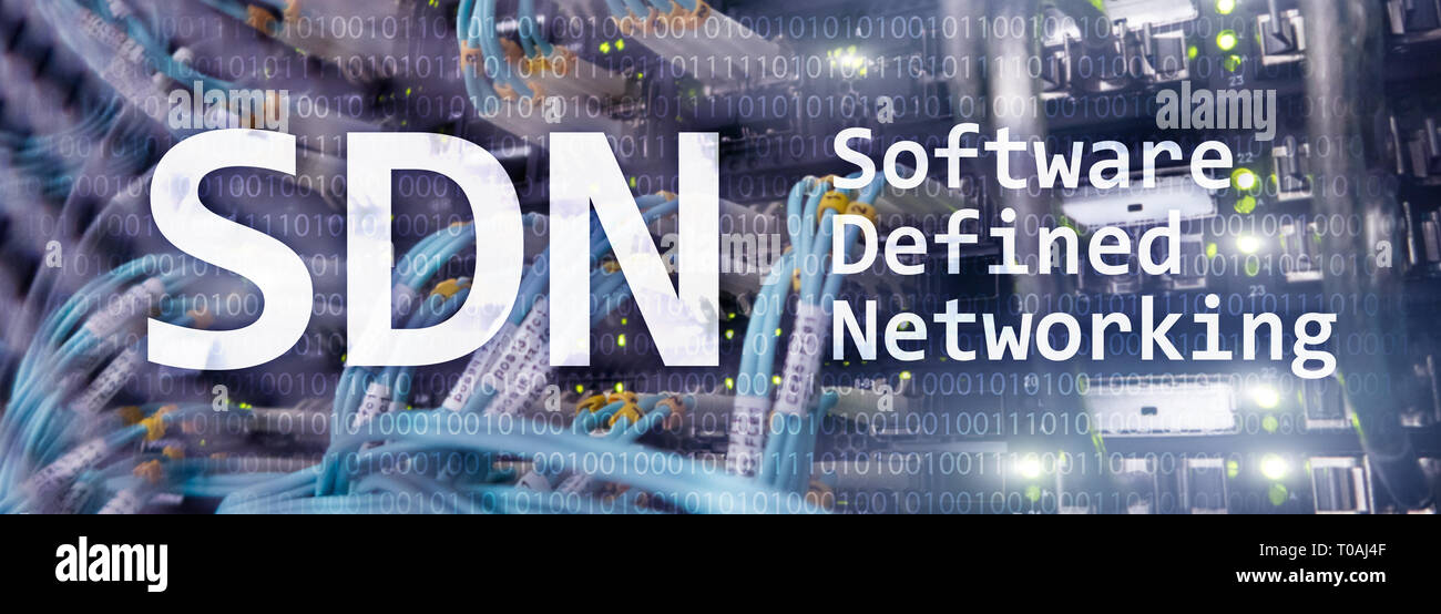 SDN, Software defined networking concept on modern server room ...