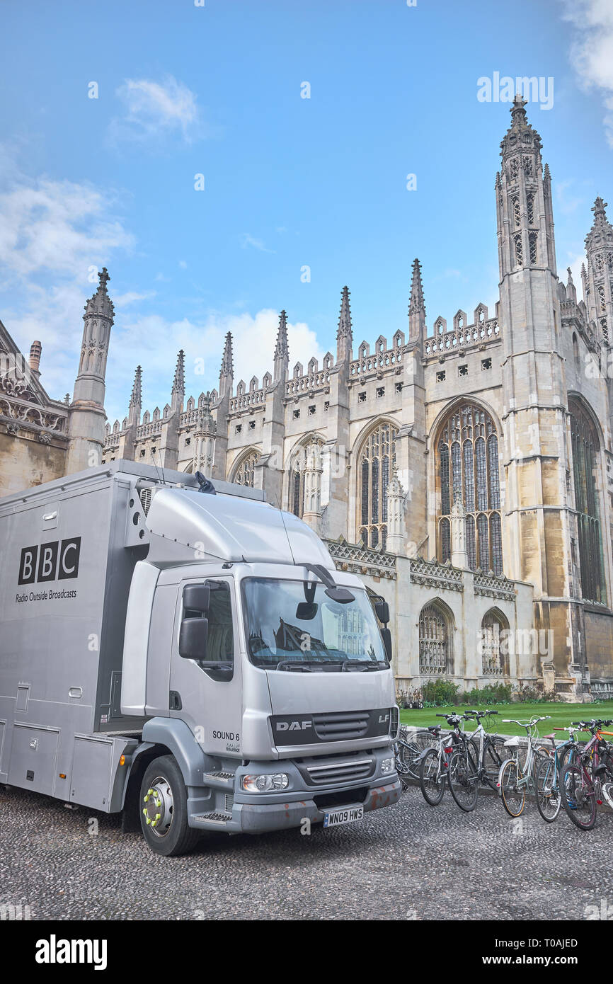 BBC radio outside broadcast van parked in front of King's college ...