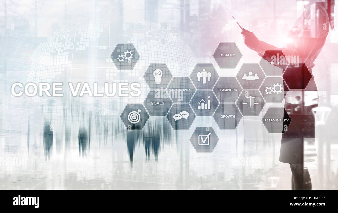 Core values concept on virtual screen. Business and finance solutions ...