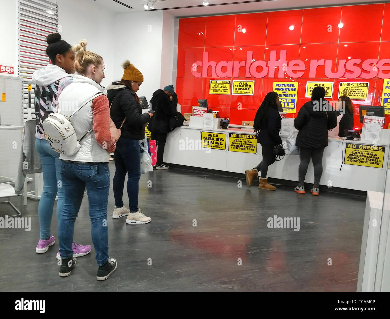 Customers at the cashiers in the Charlotte Russe store in Herald Square ...