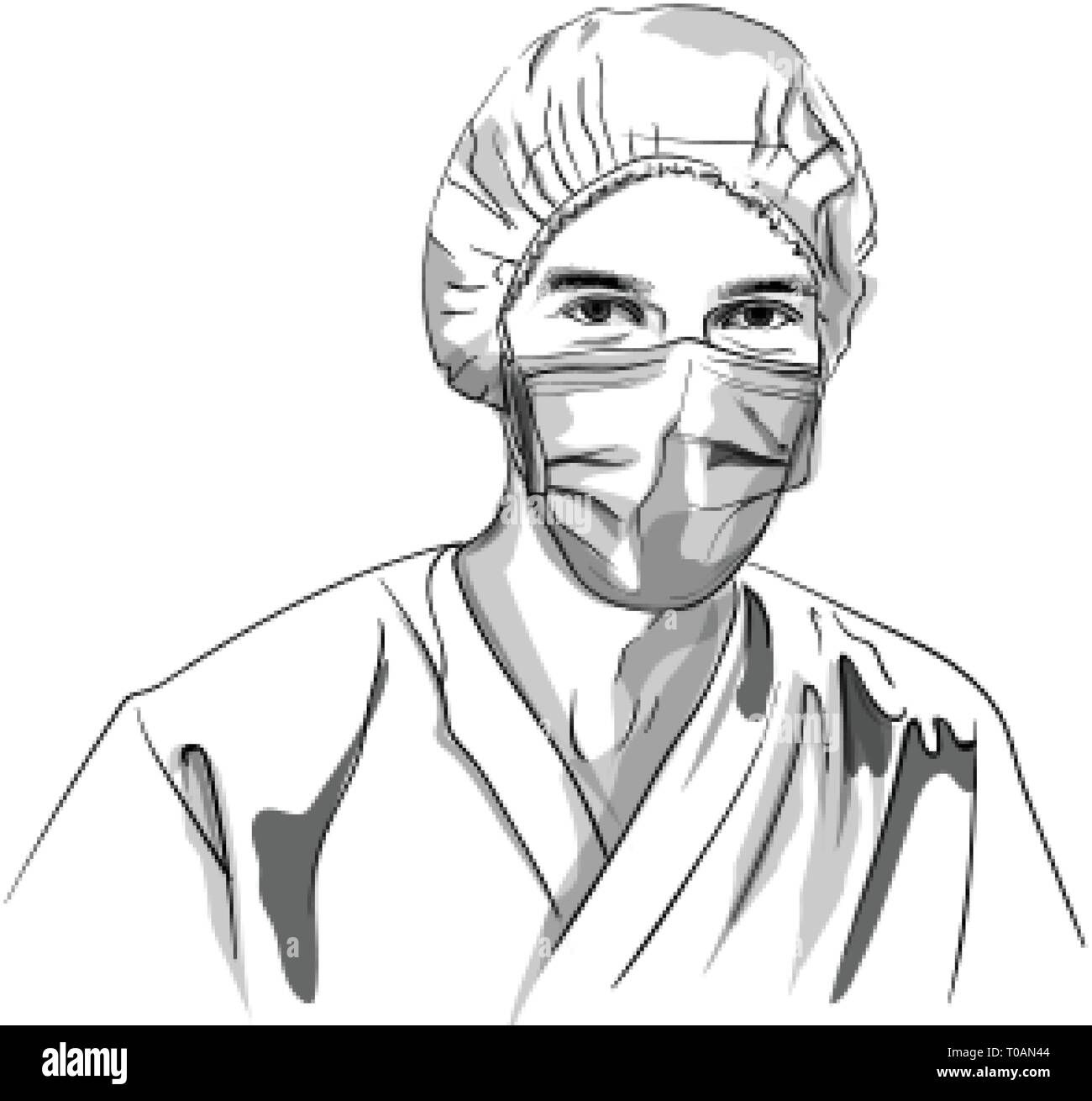 Doctor wearing a mask Vector sketch. Storyboard character detailed ...