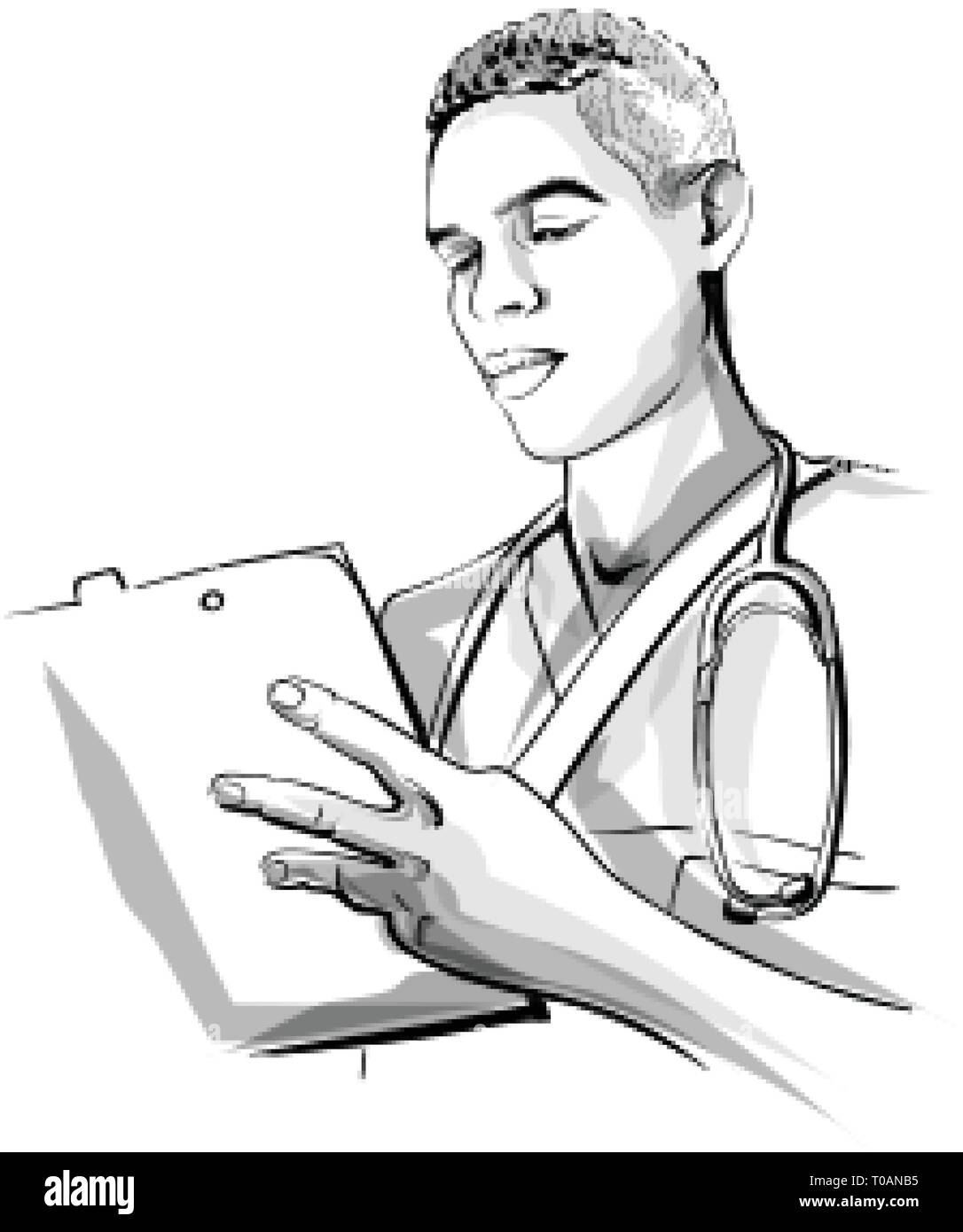 Doctor working Vector sketch storyboard. Detailed character ...