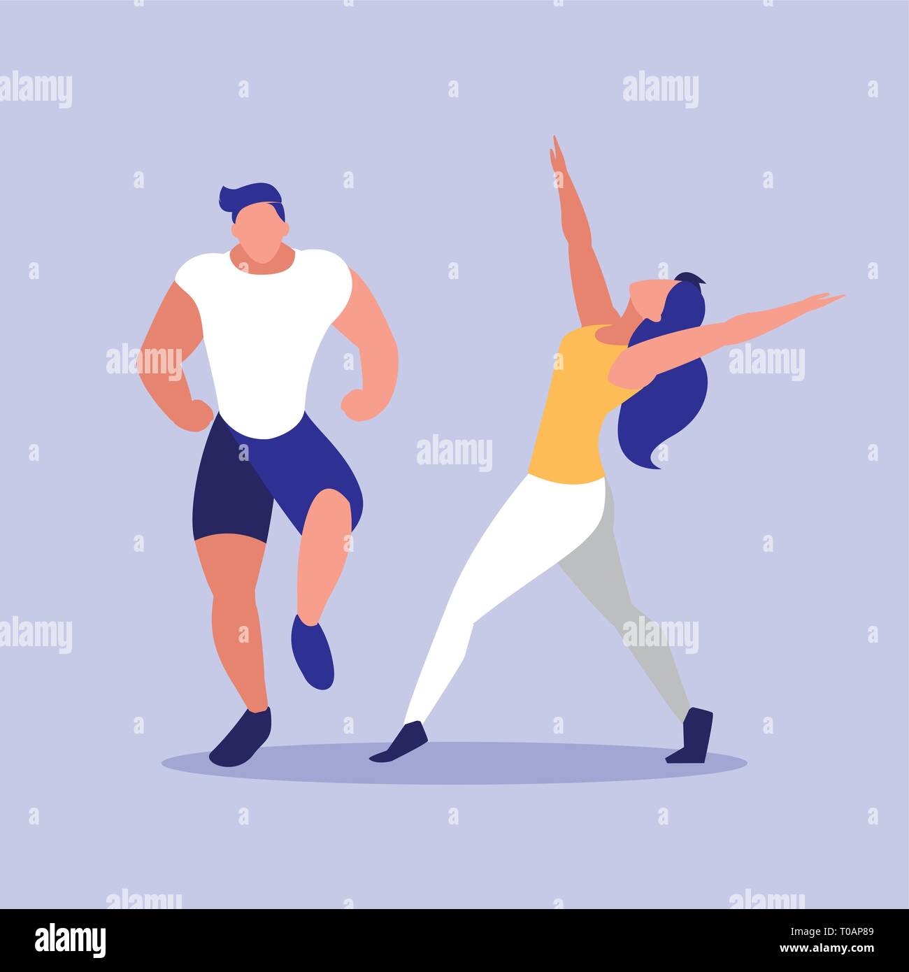 young couple fitness dancing vector illustration design Stock Vector ...