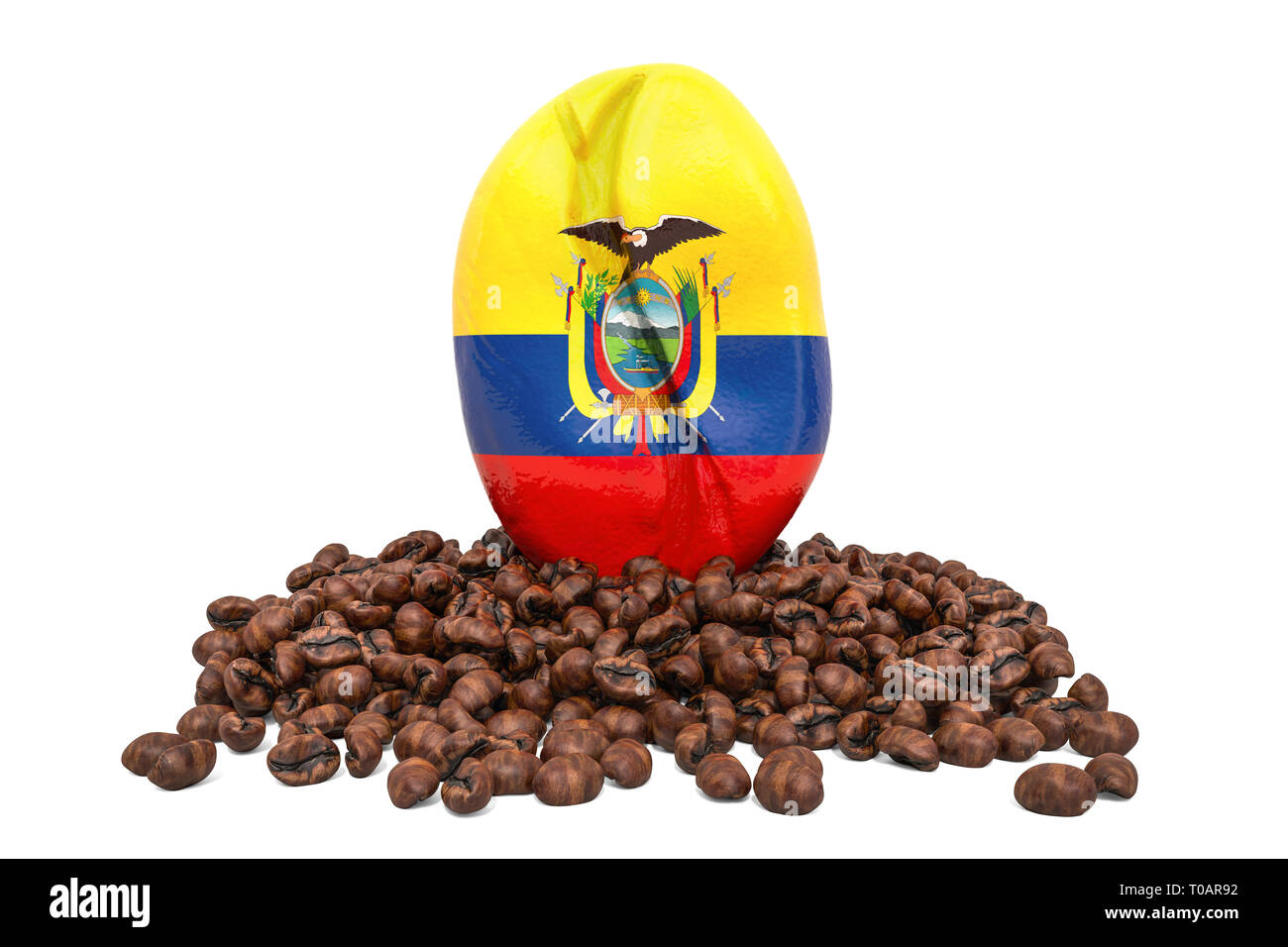 Coffee production in Ecuador concept, 3D rendering isolated on white ...