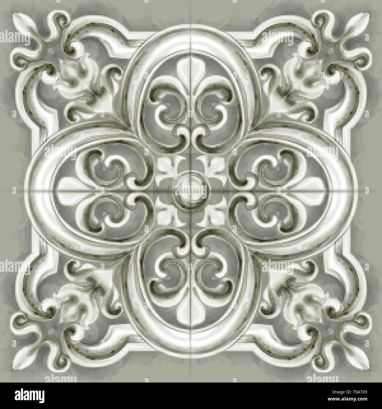 Tile or mosaic ornament Vector watercolor. Medalion rosette style decor ...