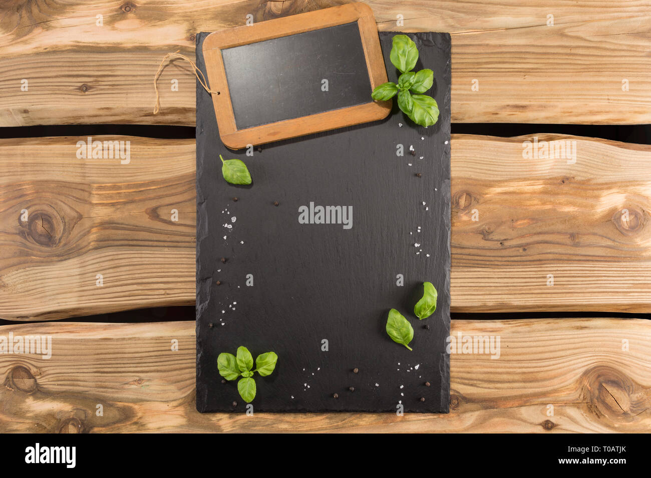 Slate server/board/tray with space for text on rustic wood planks ...