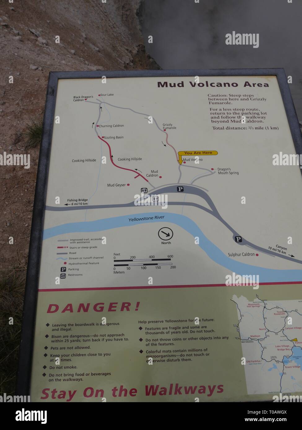 WYOMING, USA--JULY 2018: Directional map of the map volcano area and ...