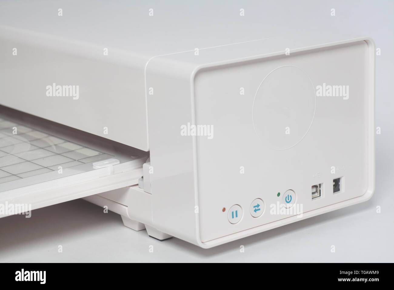 Cutting plotter flatbed stickers machine on white background Stock ...