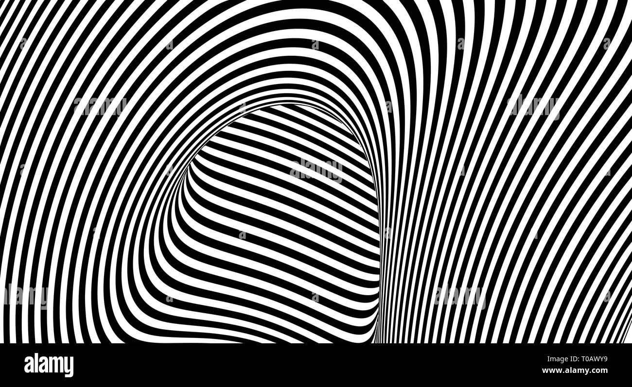 Optical illusion lines background. Abstract 3d black and white ...