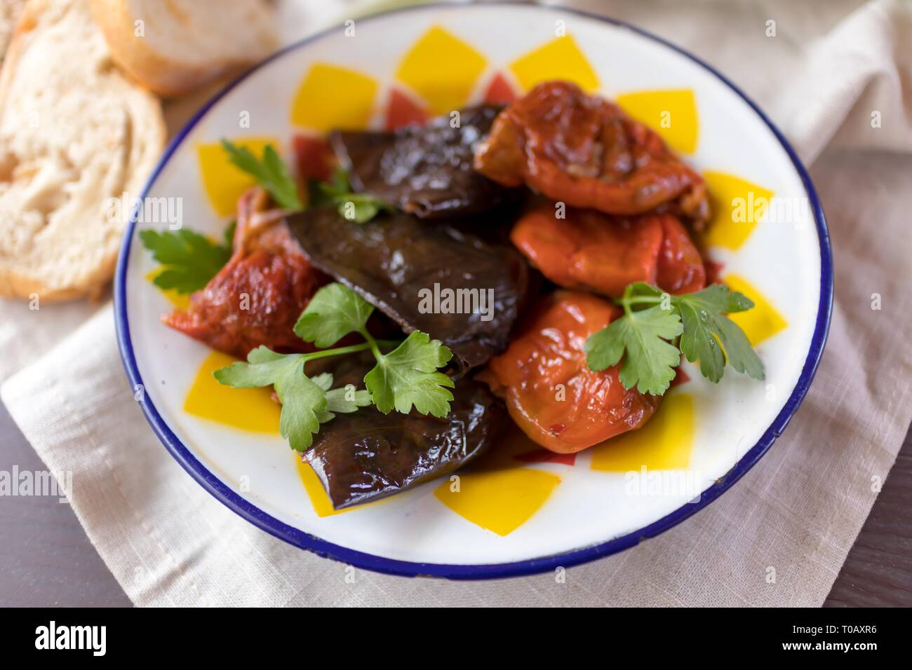 traditional Turkish food with dry eggplant and pepper stuffed with ...