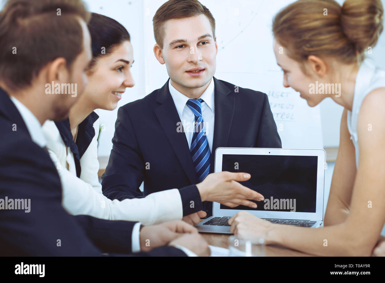 Business people at meeting in office background. Successful negotiation ...