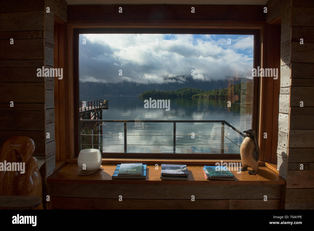 View of the fiord, Puyuhuapi Lodge, Patagonia, Aysen, Chile Stock Photo ...