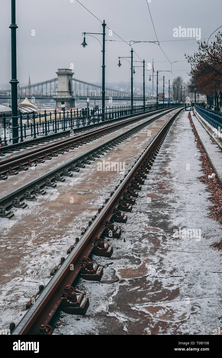 train tracks in the snow Stock Photo - Alamy