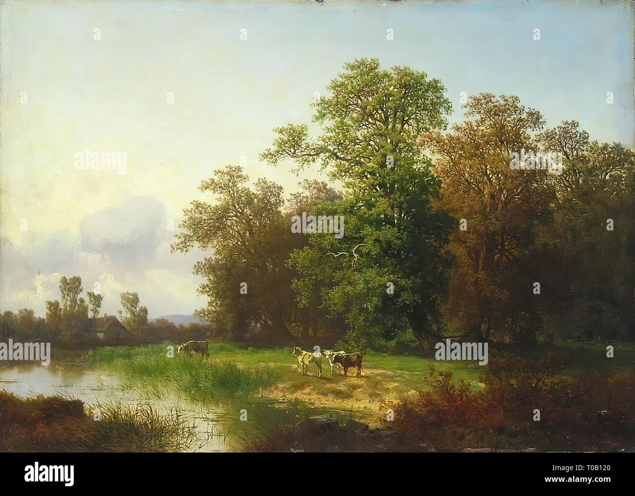 'Landscape with Cows'. Germany, Mid-19th century. Dimensions: 42x59 cm ...