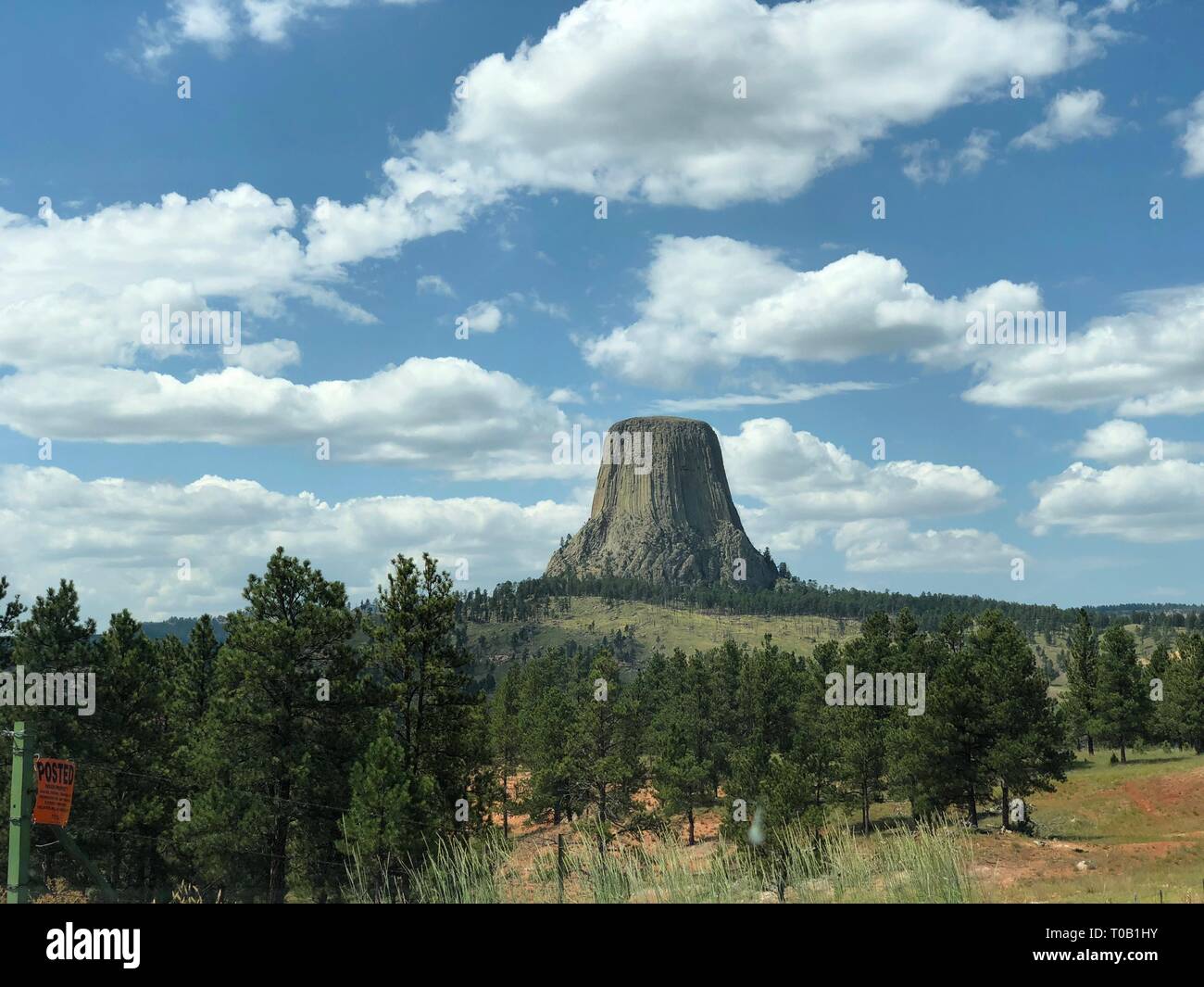 Wide shot of the Devils Tower in Wyoming, America's first national ...
