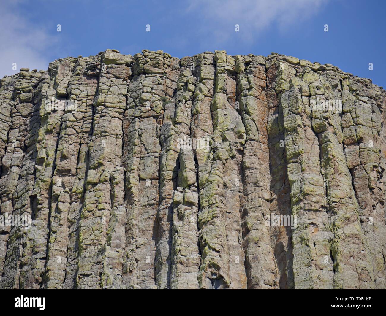 Extreme close up of the topmost part of the Devils Tower, the first ...