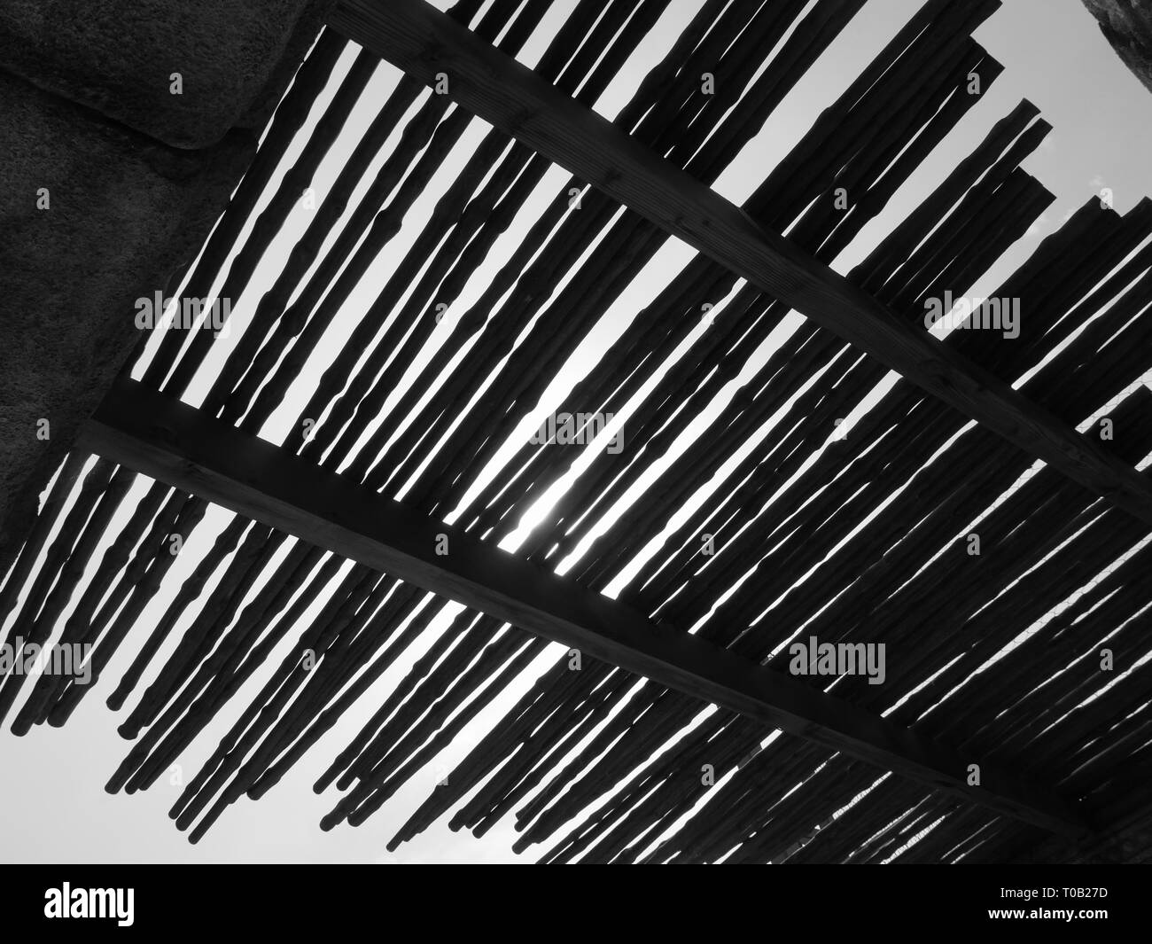 Silhouette of uneven slats of sticks used for roofing Stock Photo - Alamy